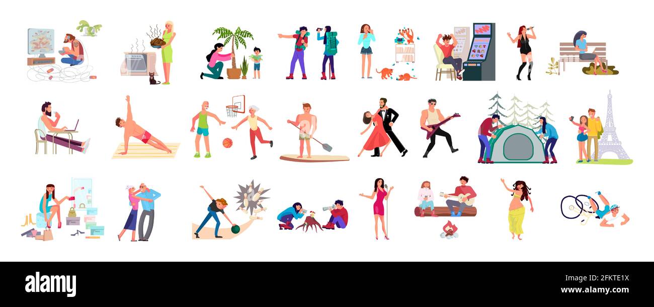 Set Of Variety Talents, Skills, And Hobbies. Bundle Of Creative Men And 