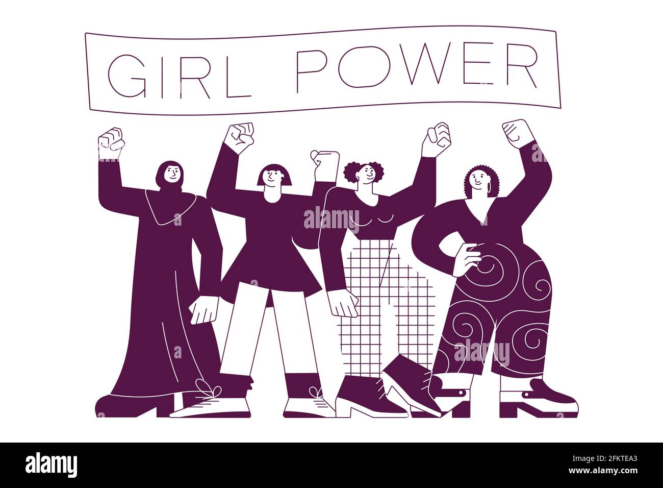 Girl power and feminism concept. Women of different nationalities and ...