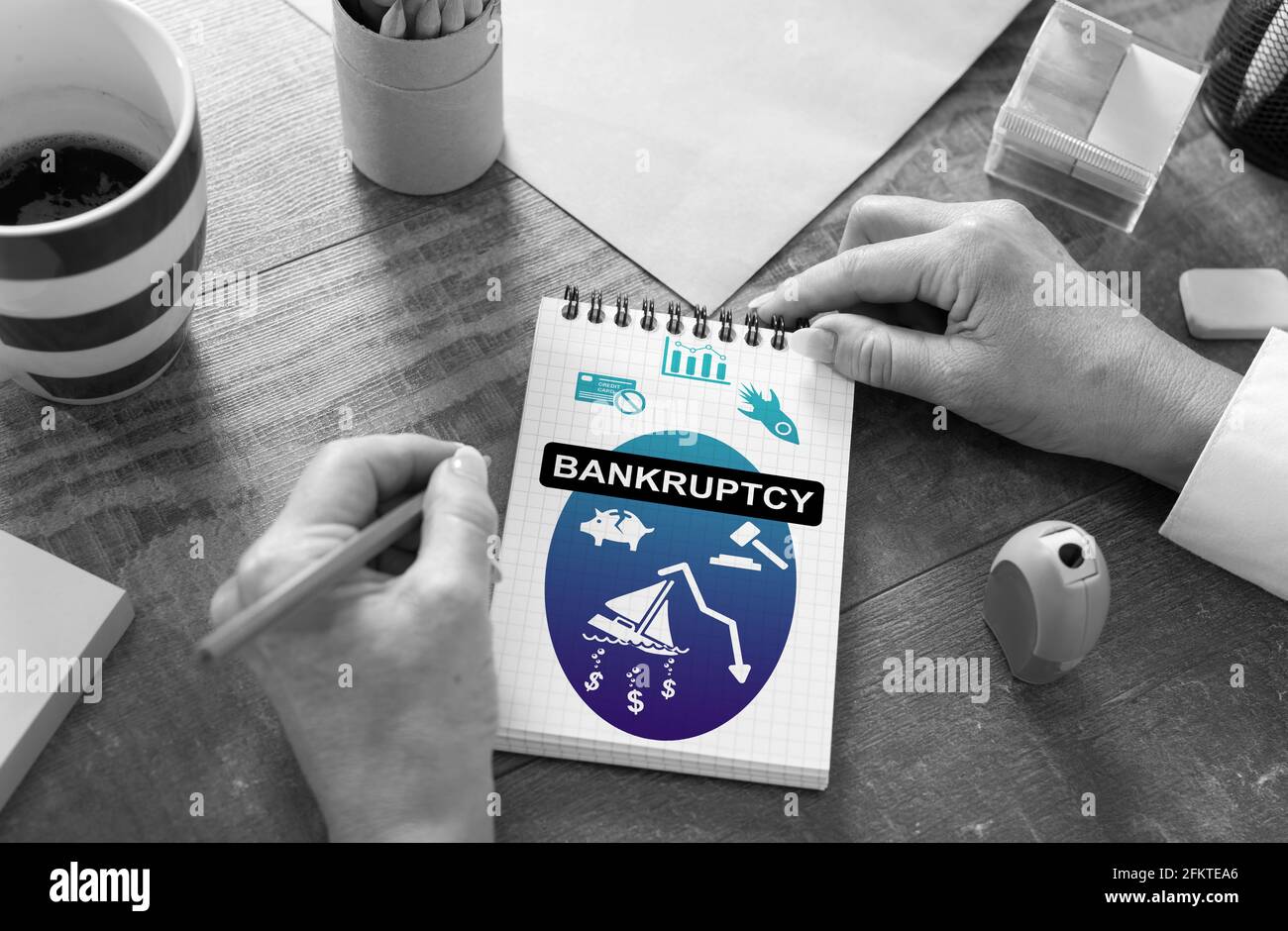 Bankruptcy concept drawn on a notepad Stock Photo - Alamy
