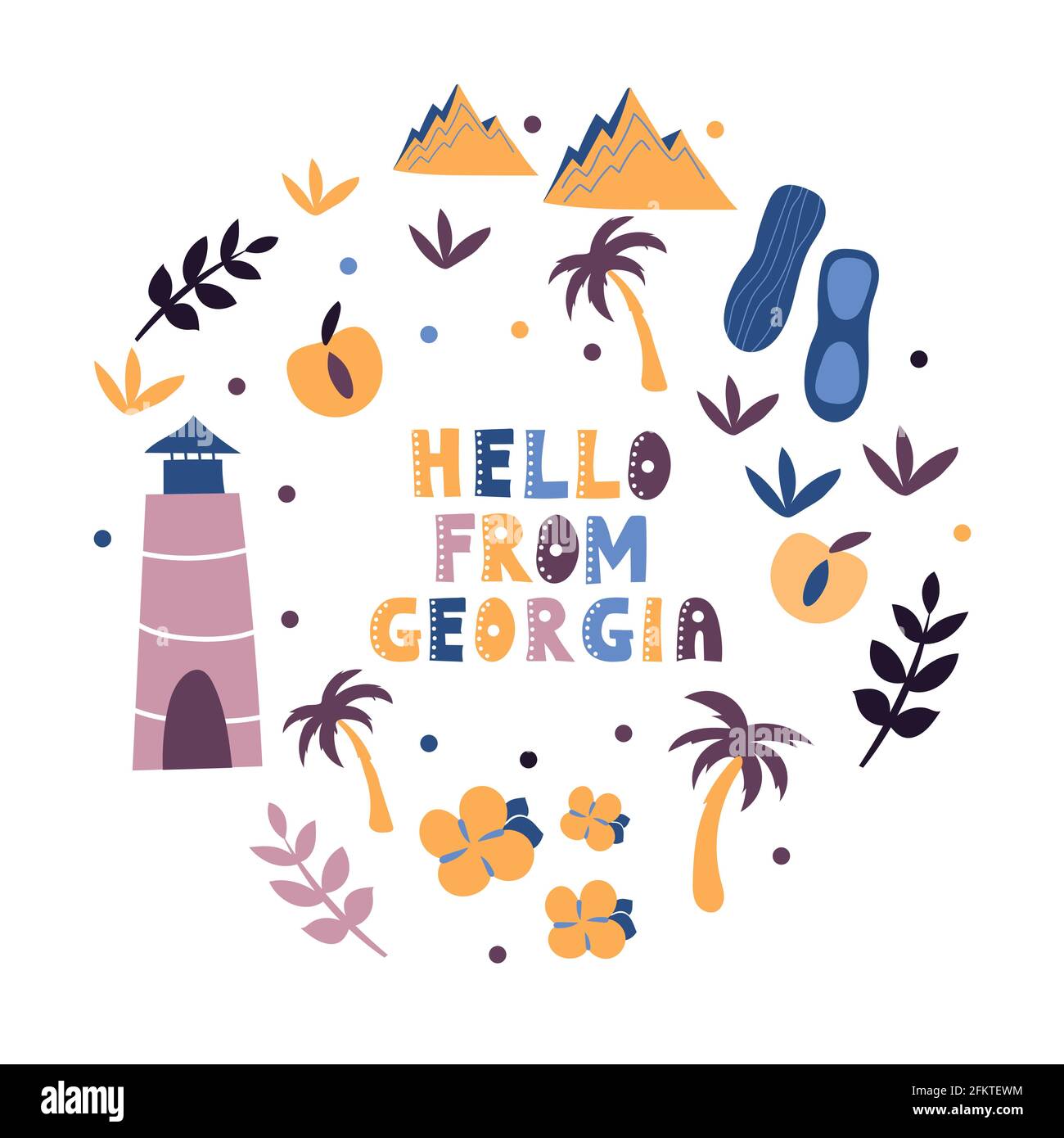 Illustrated map of the state of USA Georgia in United States with ...