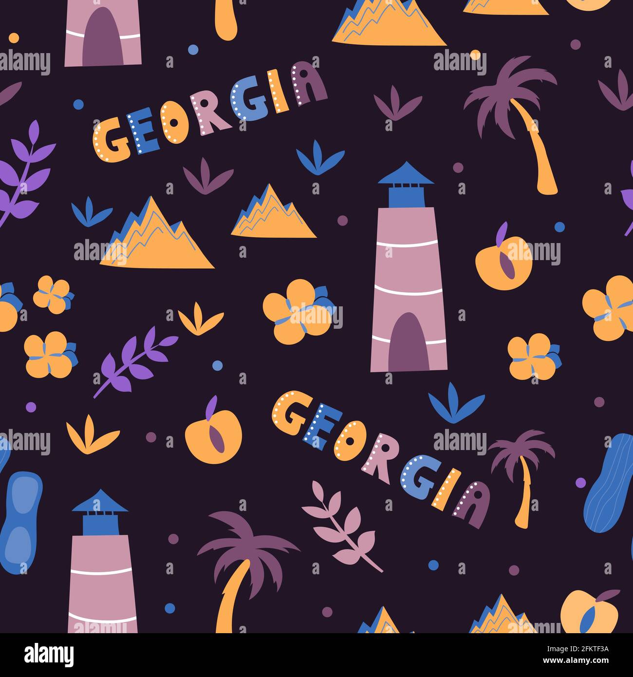 USA collection. Vector illustration of USA Georgia theme. State Symbols ...