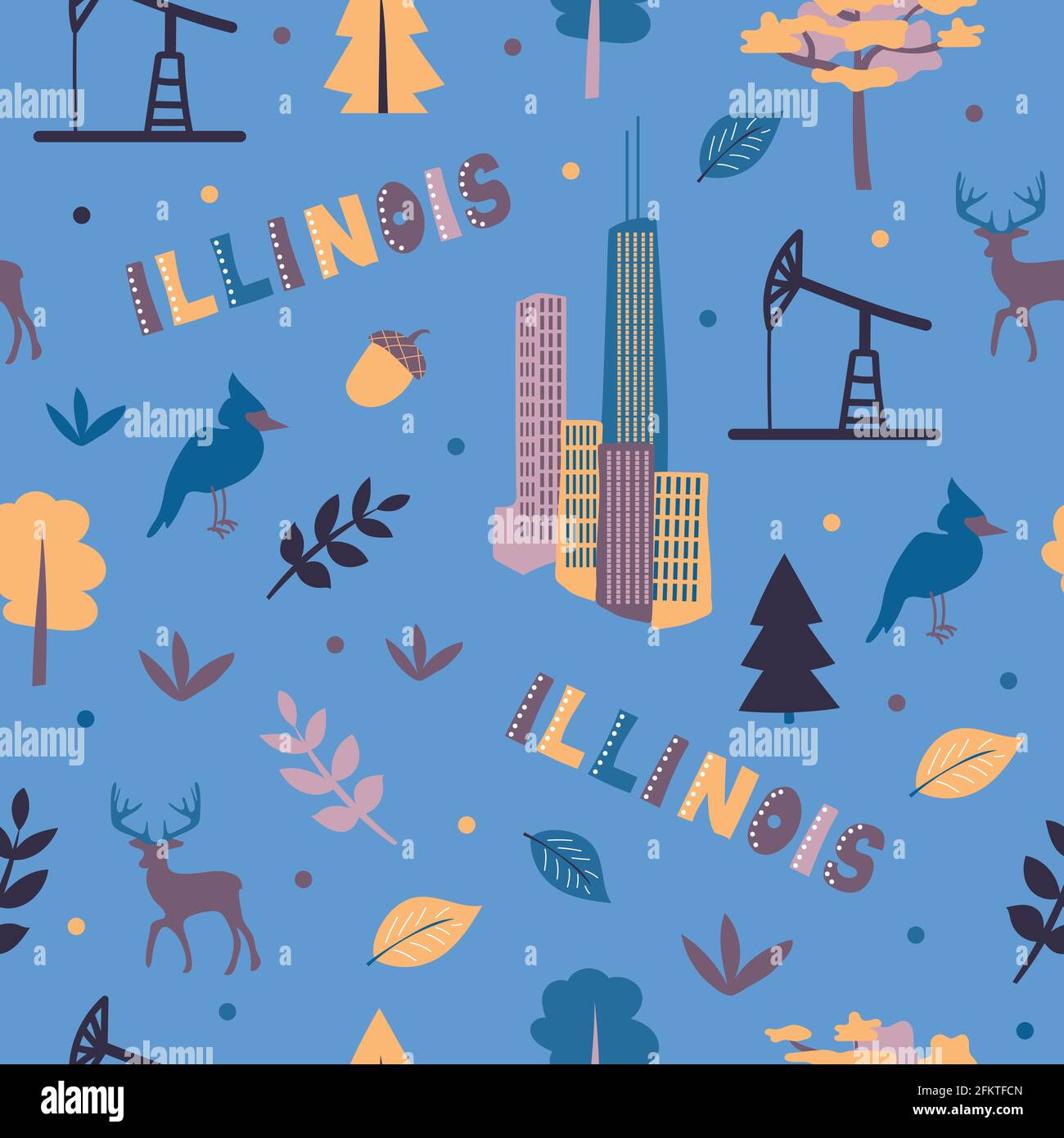 USA collection. Vector illustration of Illinois theme. State Symbols ...
