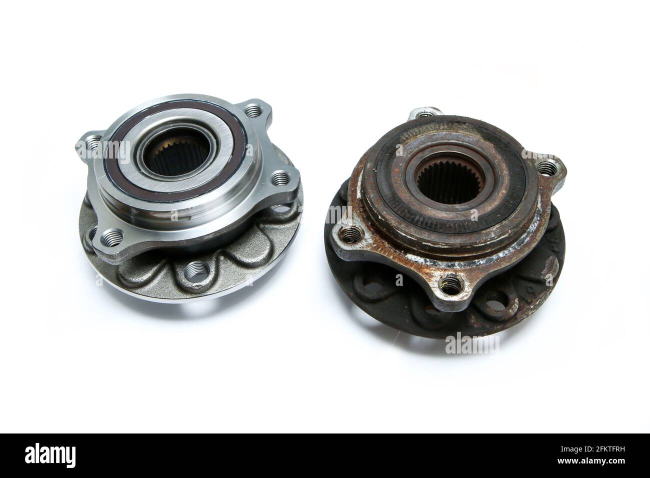 The comparison of the new shiny and old rusty and broken car wheel ...