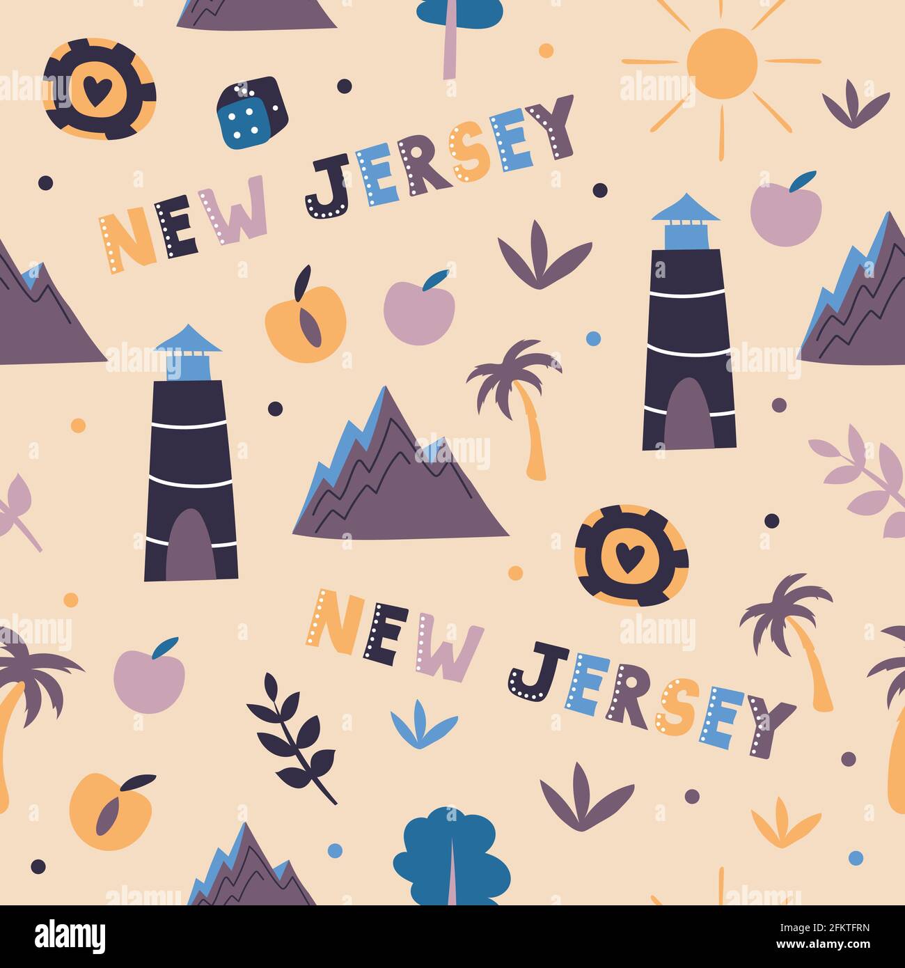 USA collection. Vector illustration of New Jersey theme. State Symbols ...