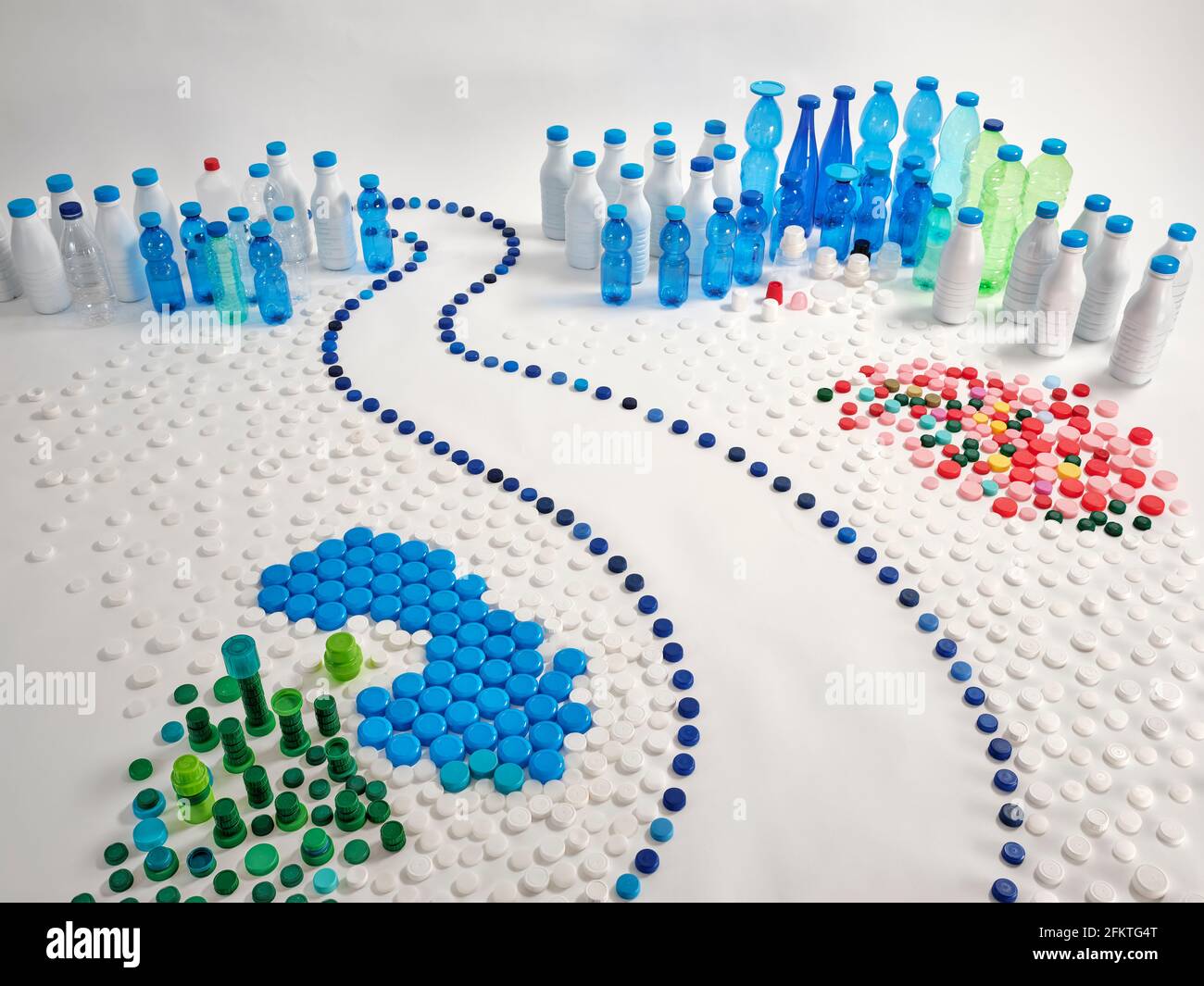 Plastic bottles, plastic caps. Plastic city concept. Plastic free ...