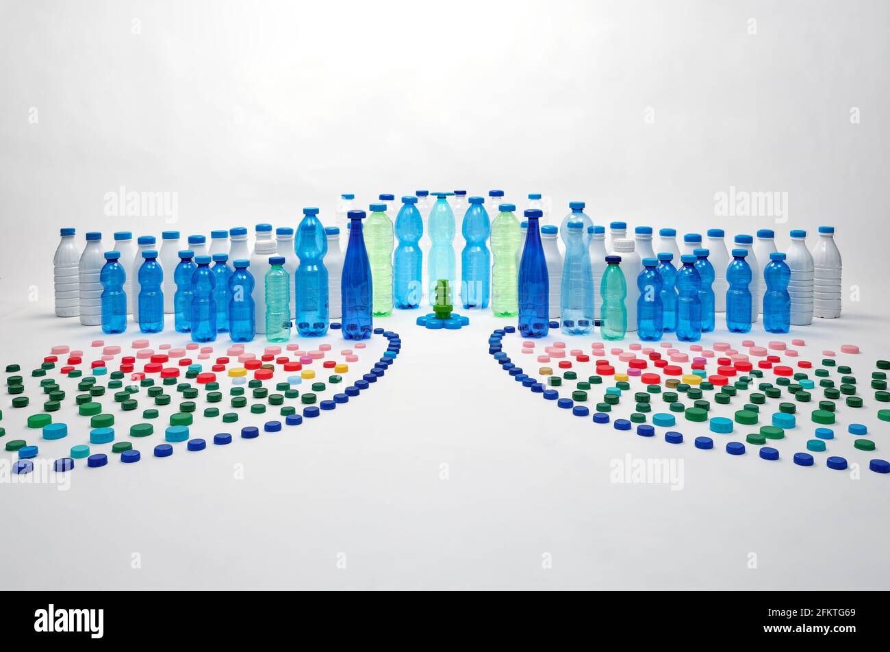 Plastic bottles, plastic caps. Plastic city concept. Plastic free ...