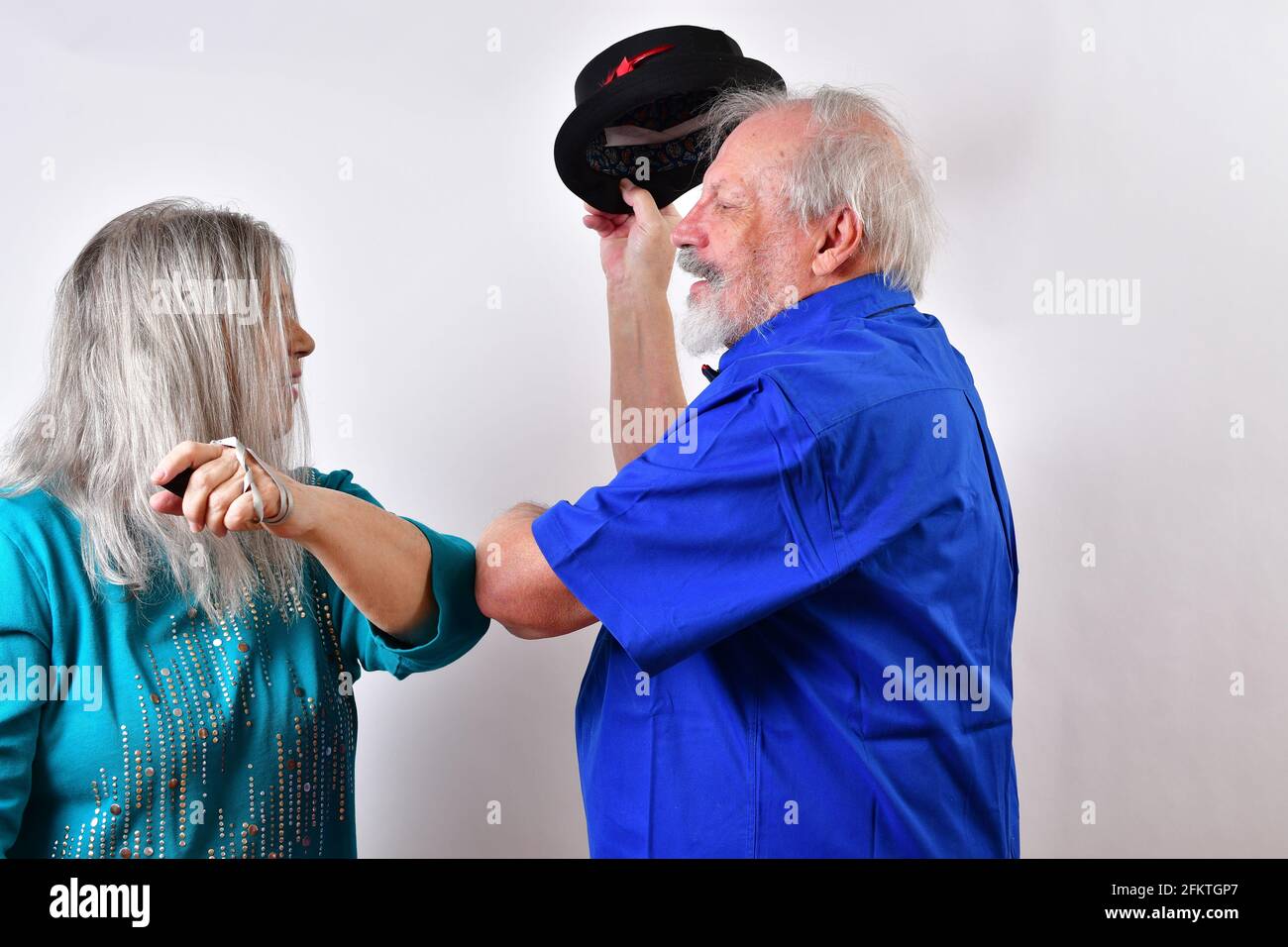 Couple doing elbow bump to greet each other - concept of the new normal ...