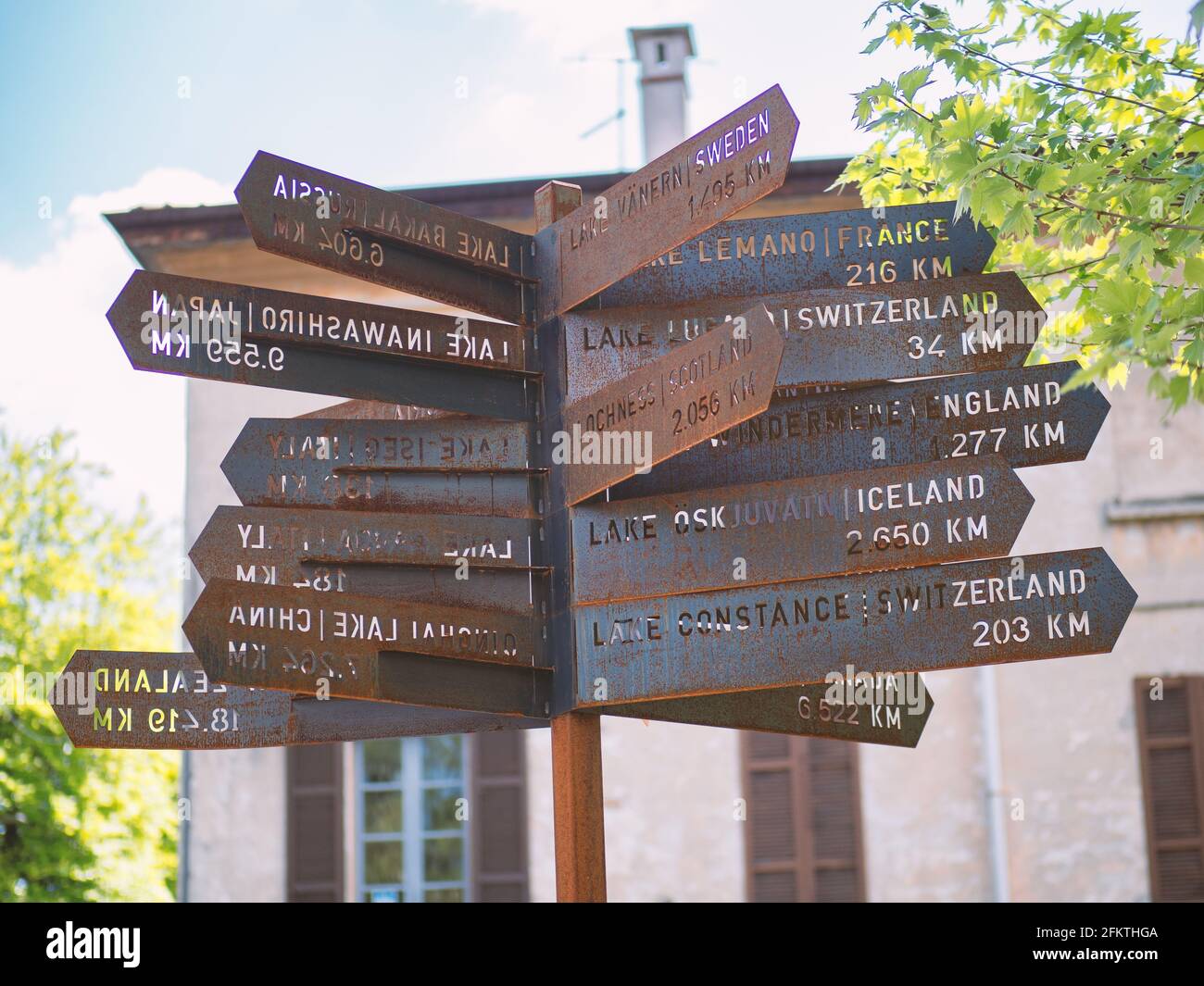 Road signs, signs indicating the distance from the main lakes in the ...