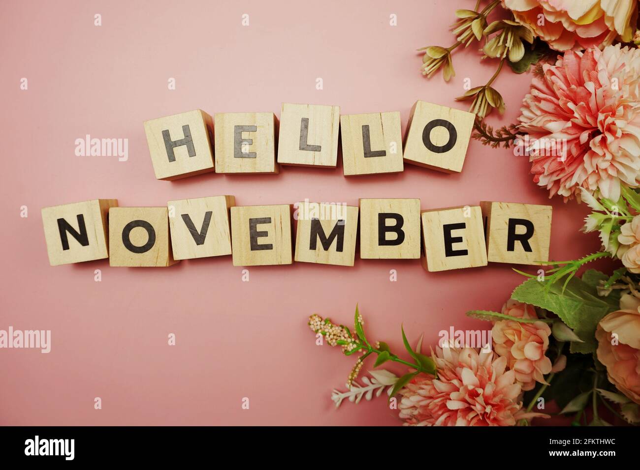 Hello November alphabet letter with space copy on pink background Stock ...