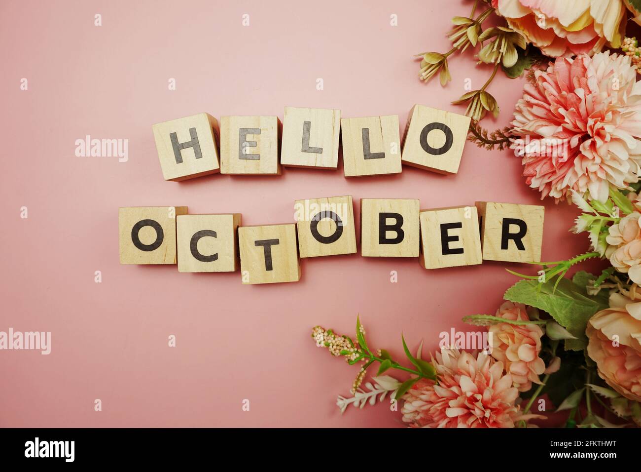 Hello October alphabet letter with space copy on pink background Stock ...