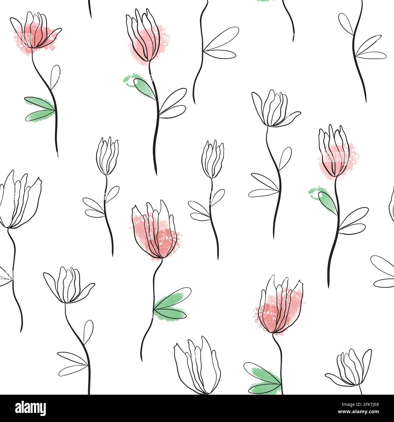 Seamless background with simple flowers. Flowers by lines, vector Stock ...