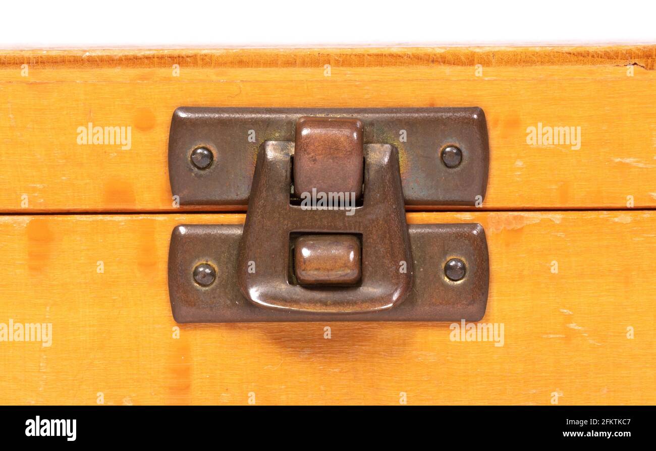 Lock on old wood box, isolated on white background Stock Photo - Alamy