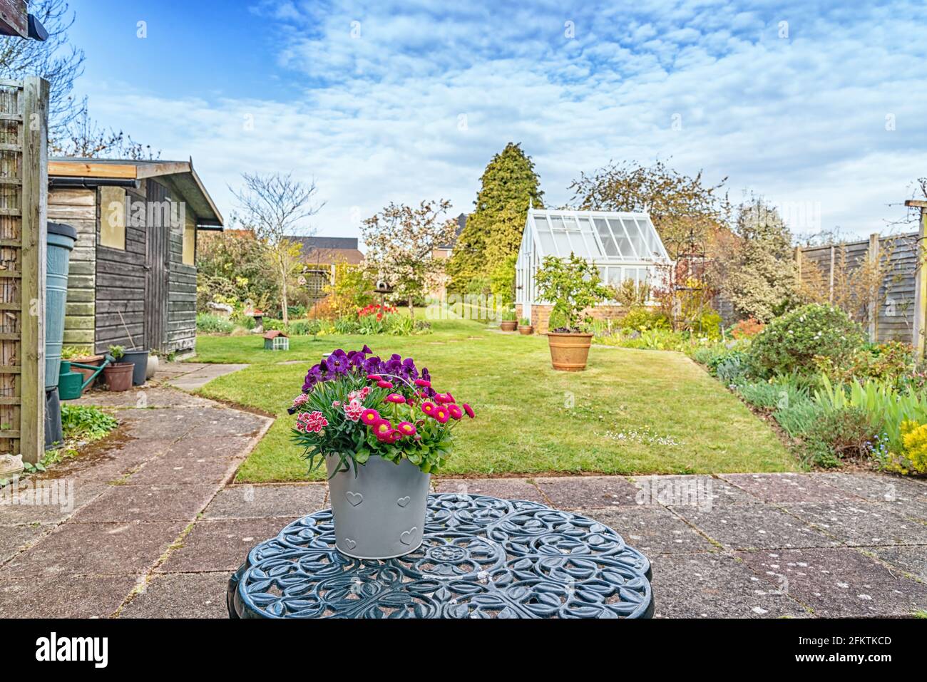 Spring flowers back garden lawn hi-res stock photography and images - Alamy