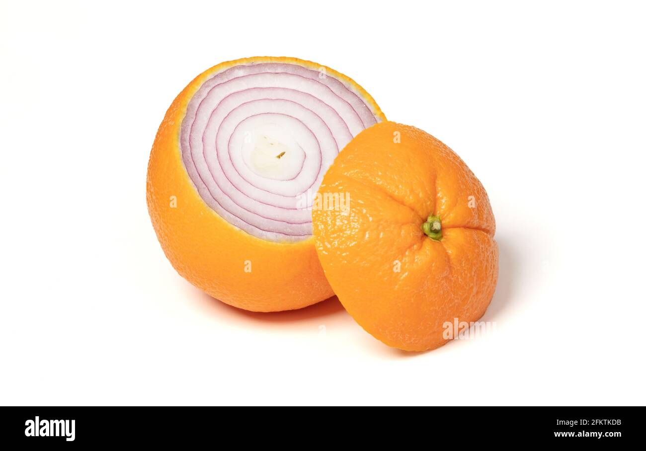 Weird orange, red onion inside, isolated on white Stock Photo - Alamy