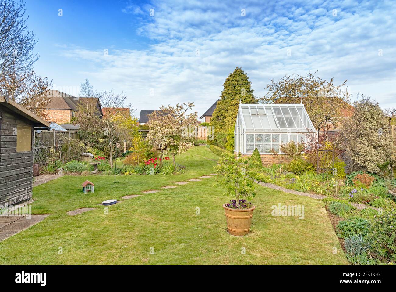 Spring flowers back garden lawn hi-res stock photography and images - Alamy