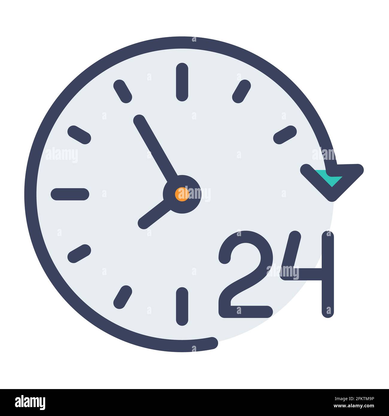 service day 24 hour single isolated icon with flat dash or dashed style vector illustration ...