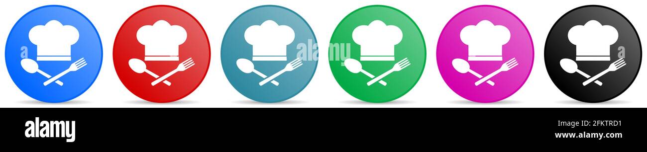 Chef hat, restaurant menu concept vector icons, set of circle gradient ...