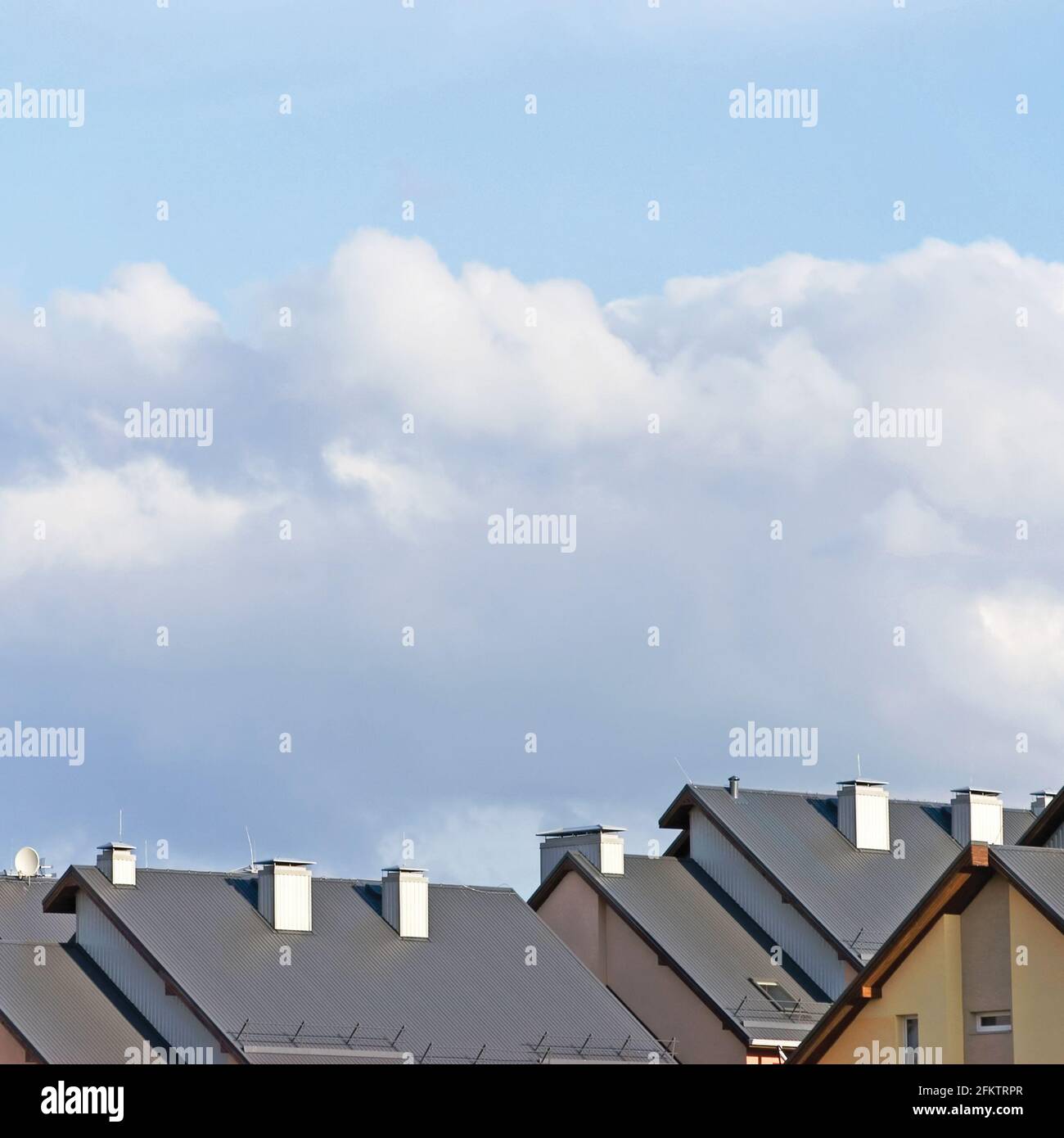 Row house roofs, large detailed panoramic roofscape, condo rowhouse ...