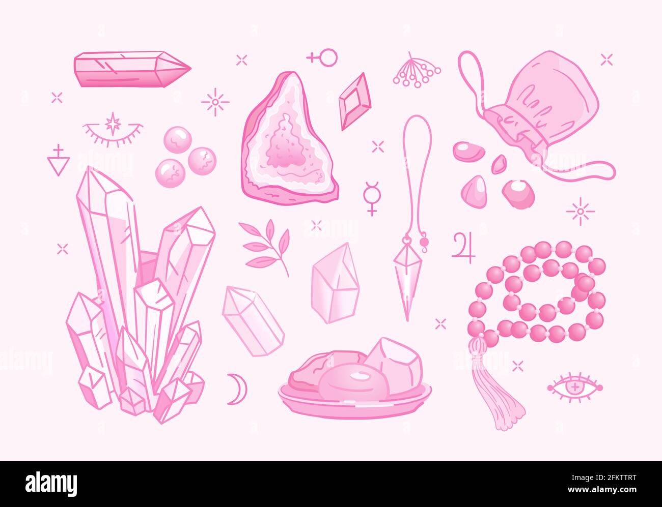 Set of crystal healing design elements, hand drawn - vector isolated ...