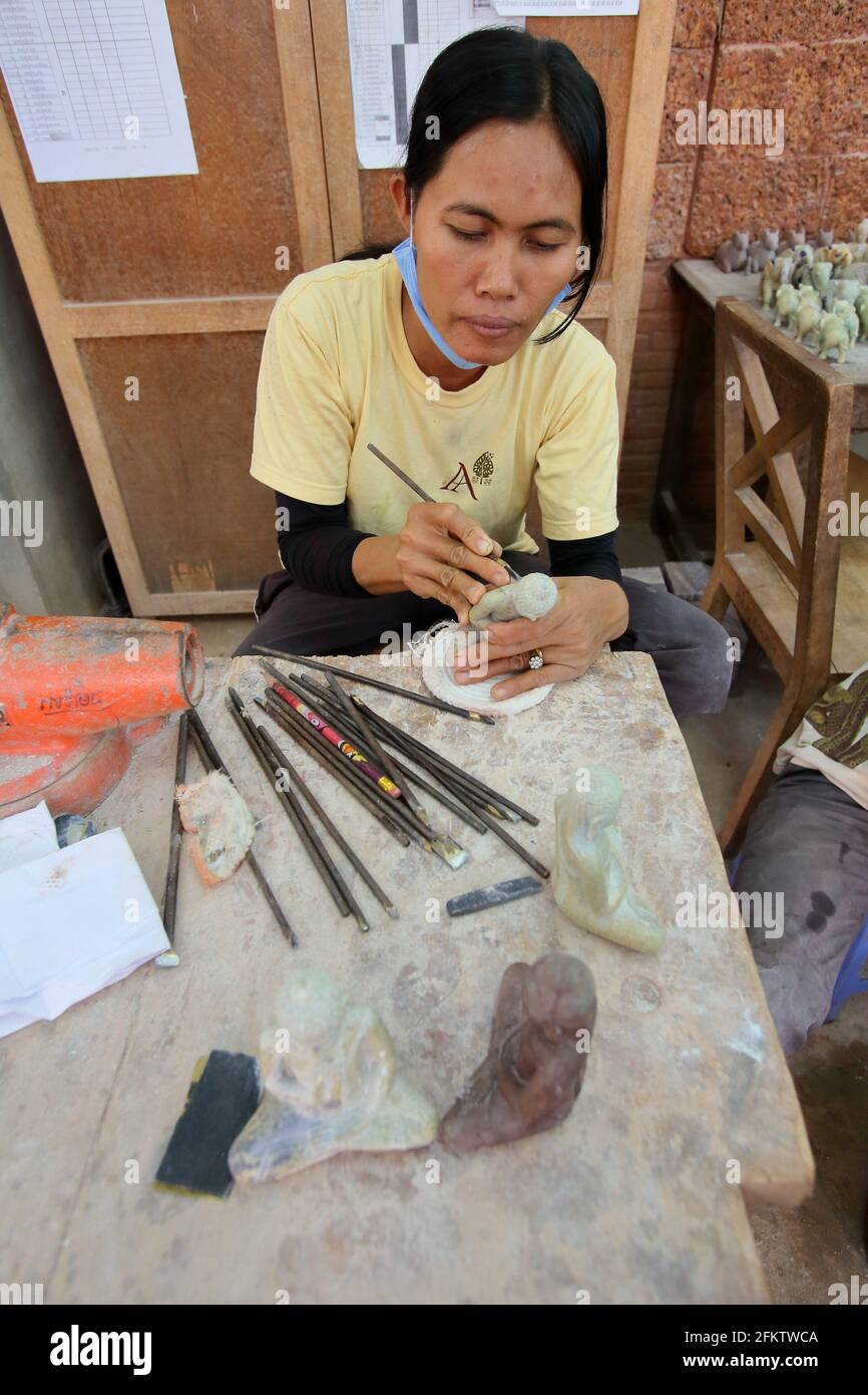 Artisans during the artistic craftsmanship at Artisans d'Angkor in Siem ...