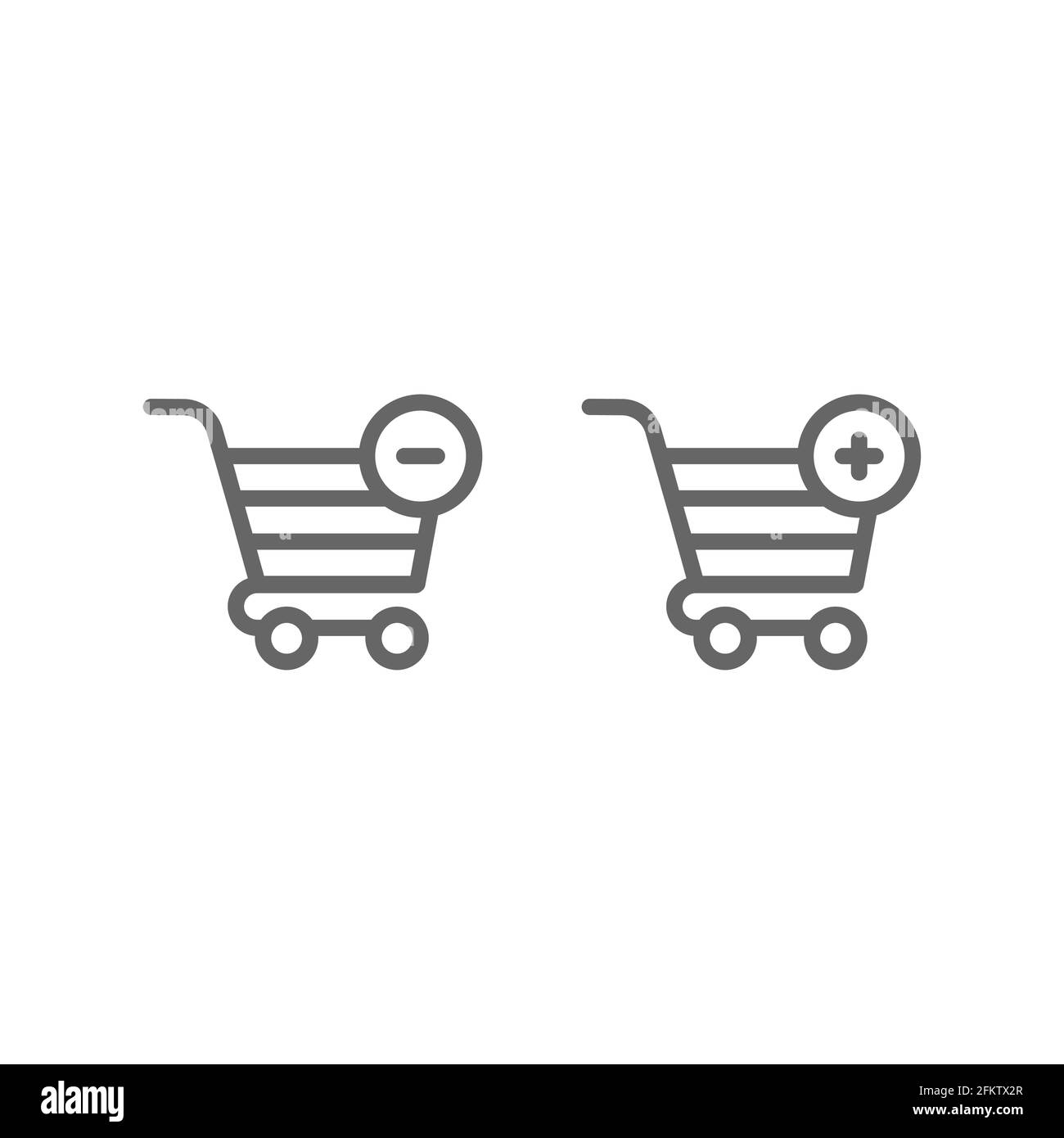 black shopping carts with plus and minus. flat icons set isolated on ...