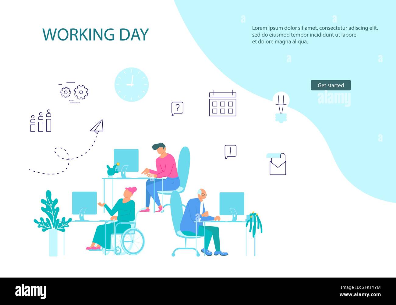 Landing webpage template of business characters working in office ...
