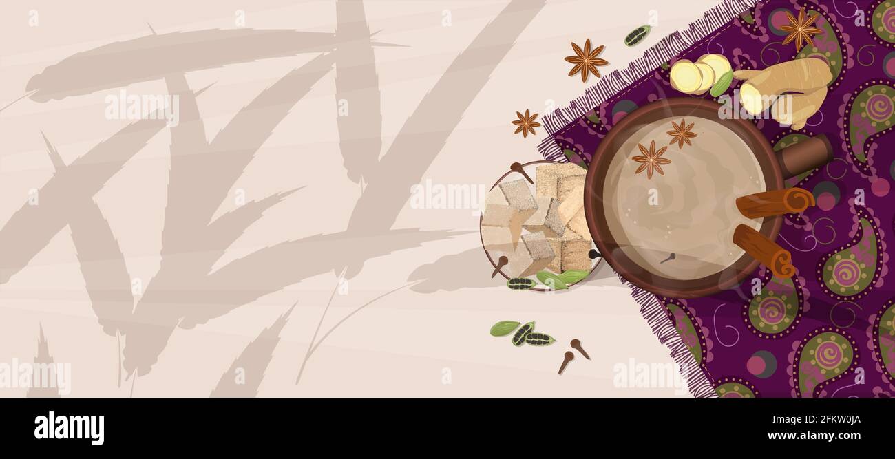 Traditional Indian tea masala on napkin with an Indian ethnic pattern ...