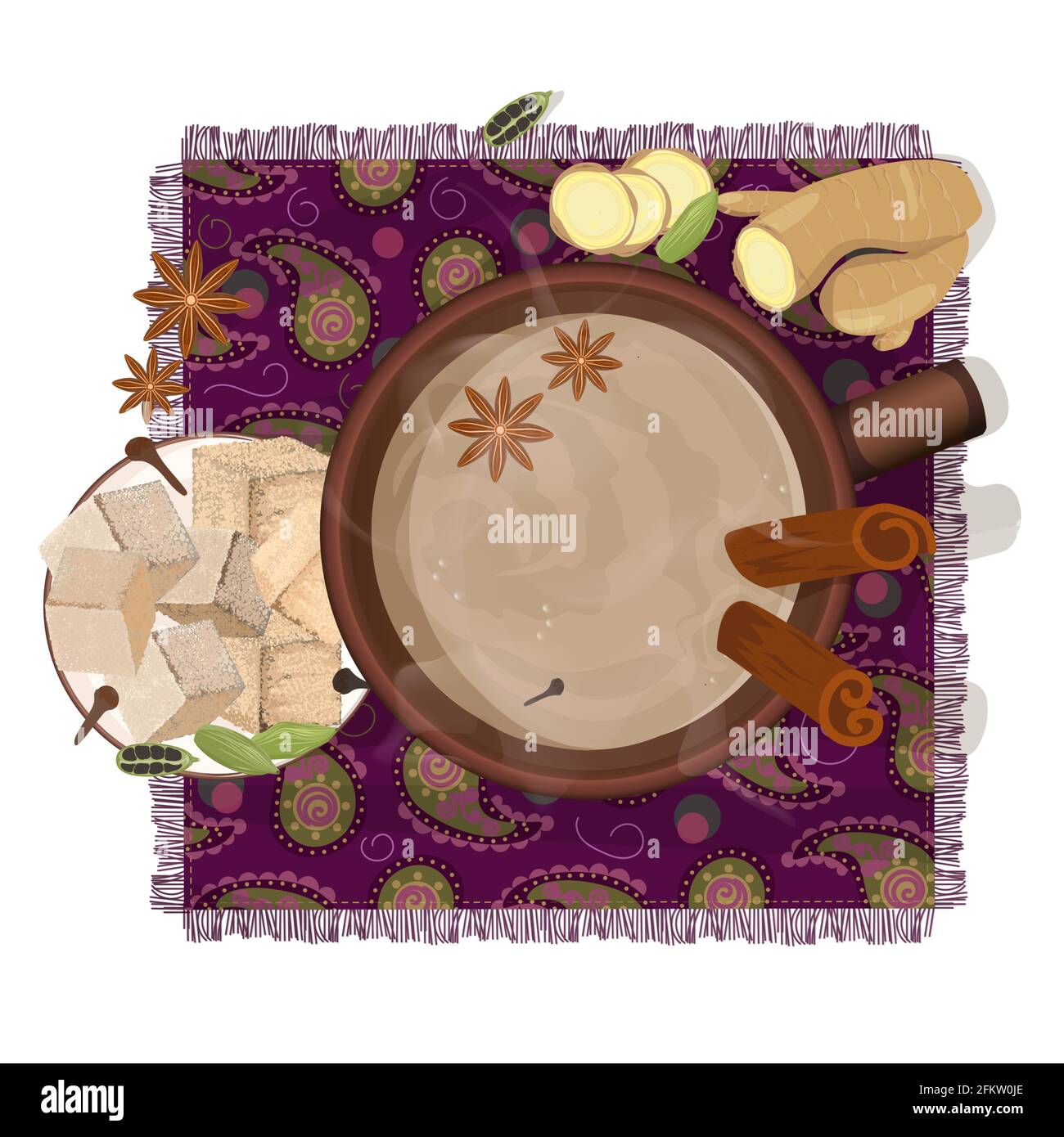 Traditional Indian masala tea. Eastern national drink. Top view of a ...