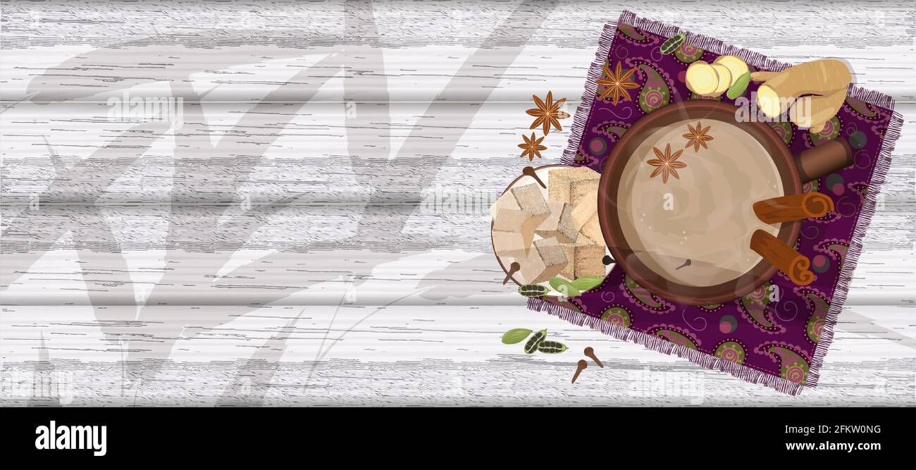 Traditional Indian tea masala on a napkin with an Indian ethnic pattern ...