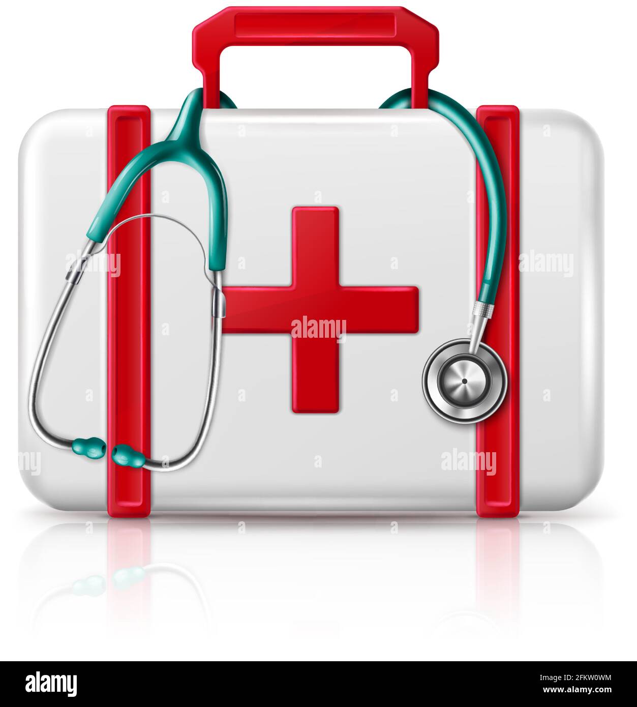 Vector First aid help bag with stethoscope, isolated on white ...