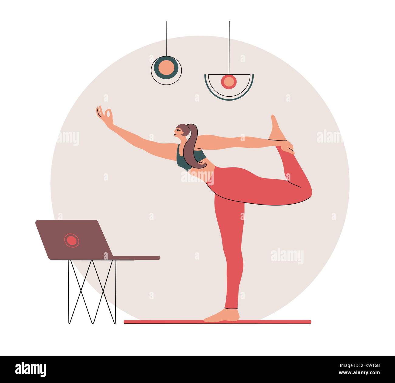 Woman doing yoga at home. Vector Illustration Stock Vector Image & Art ...