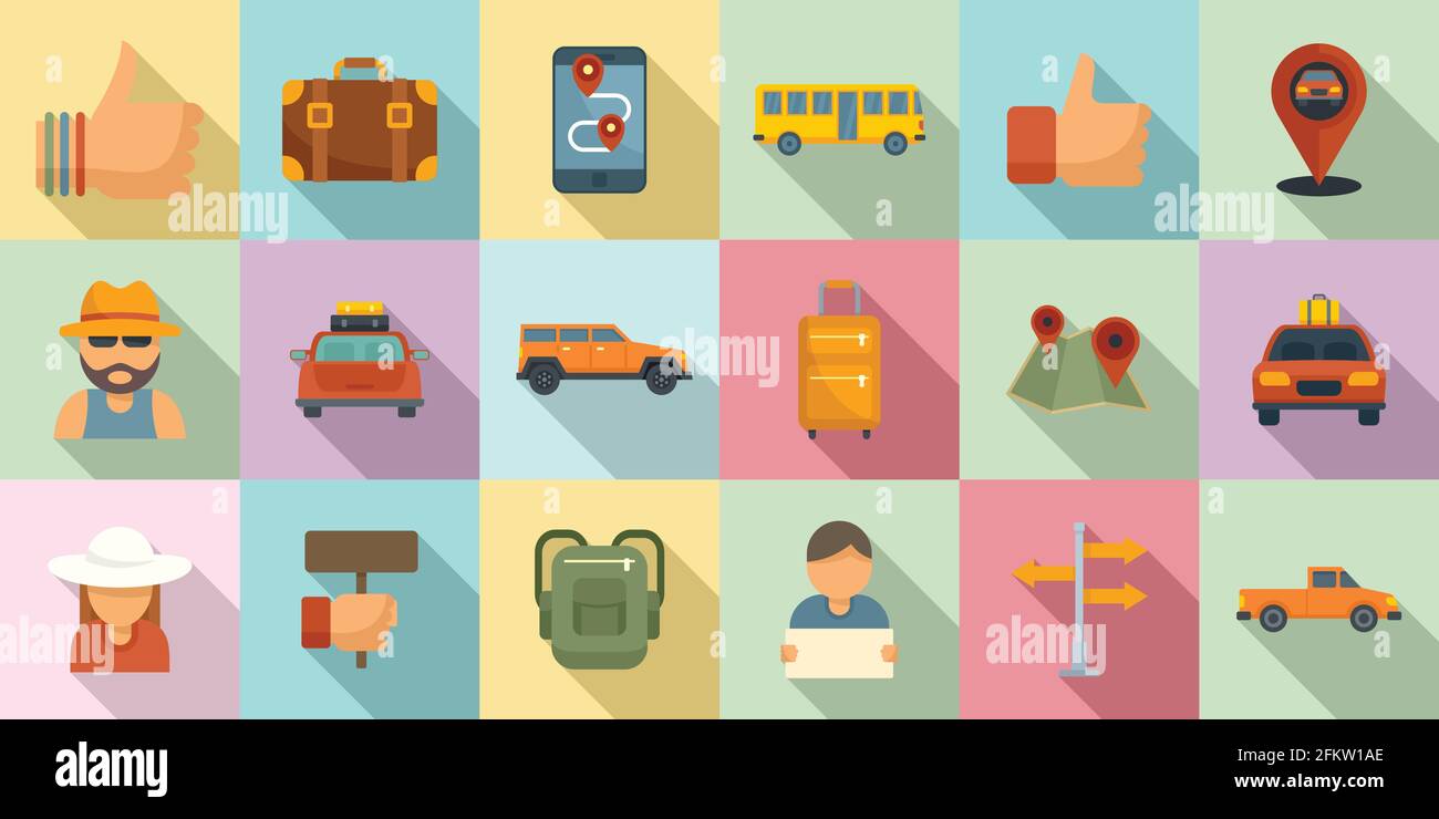 Hitchhiking icons set, flat style Stock Vector Image & Art - Alamy
