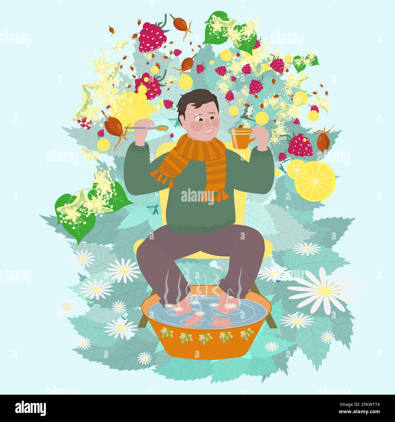 Home treatment of influenza viruses or colds with folk methods. A man ...