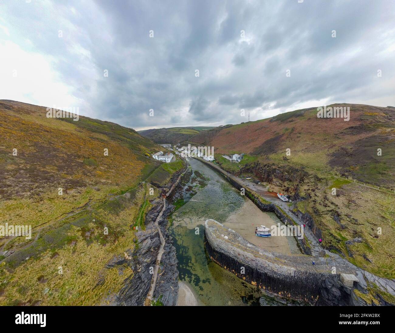Boscastle harbour Cornwall England uk aerial drone from above Stock ...