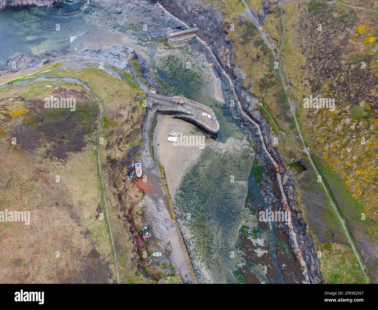 Boscastle harbour Cornwall England uk aerial drone from above Stock ...