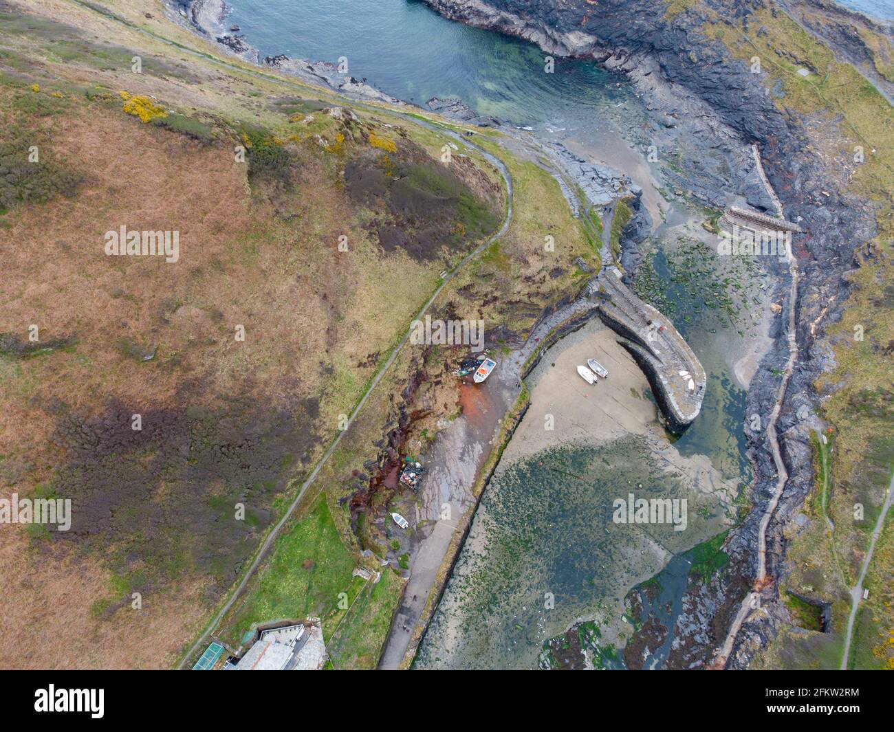 Boscastle harbour Cornwall England uk aerial drone from above Stock ...