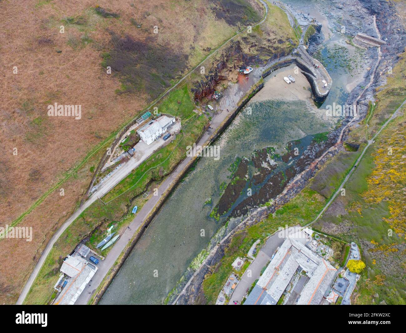 Boscastle harbour Cornwall England uk aerial drone from above Stock ...