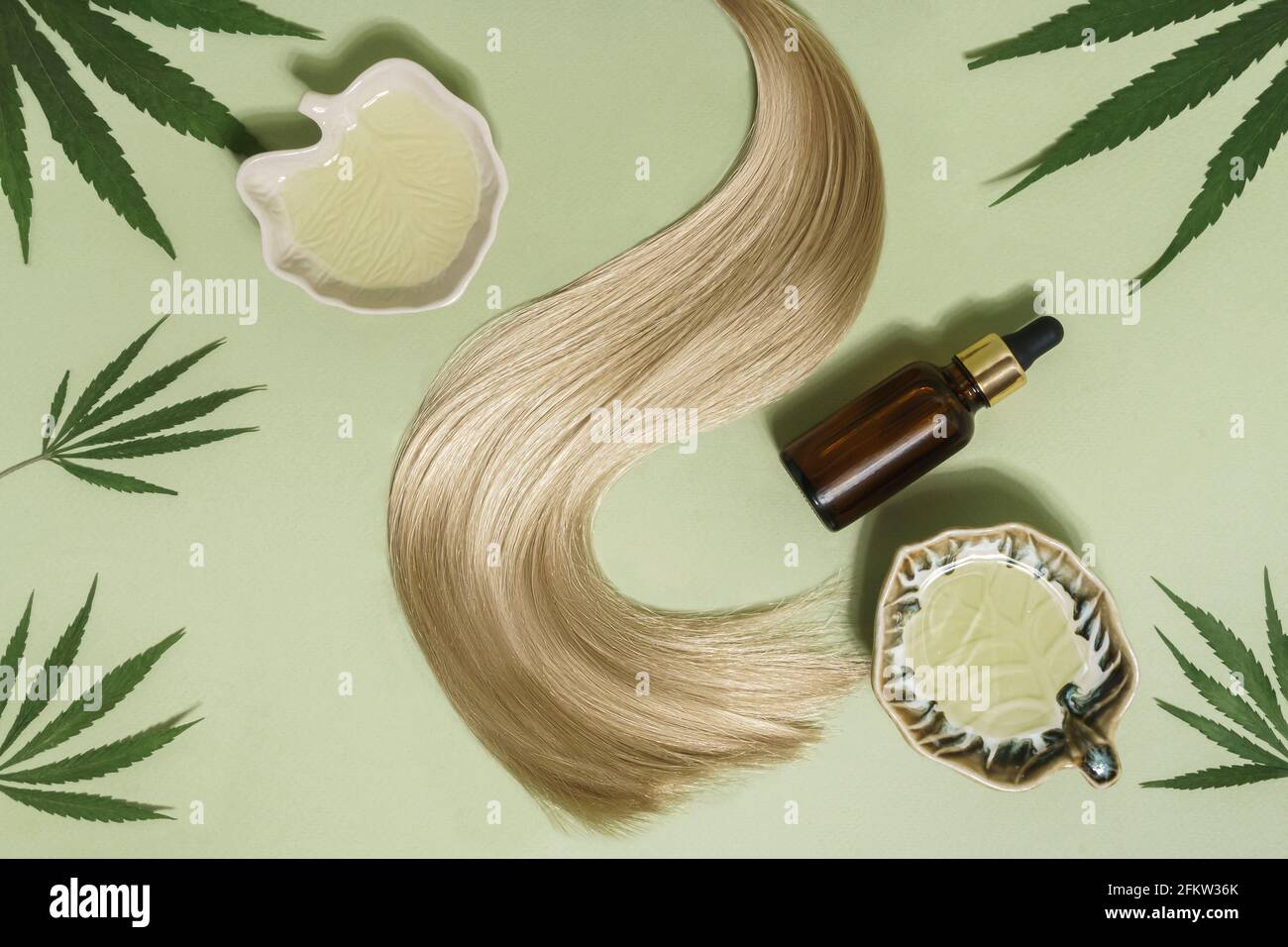 Natural cosmetic ingredients for skincare and hair care. Green hemp ...