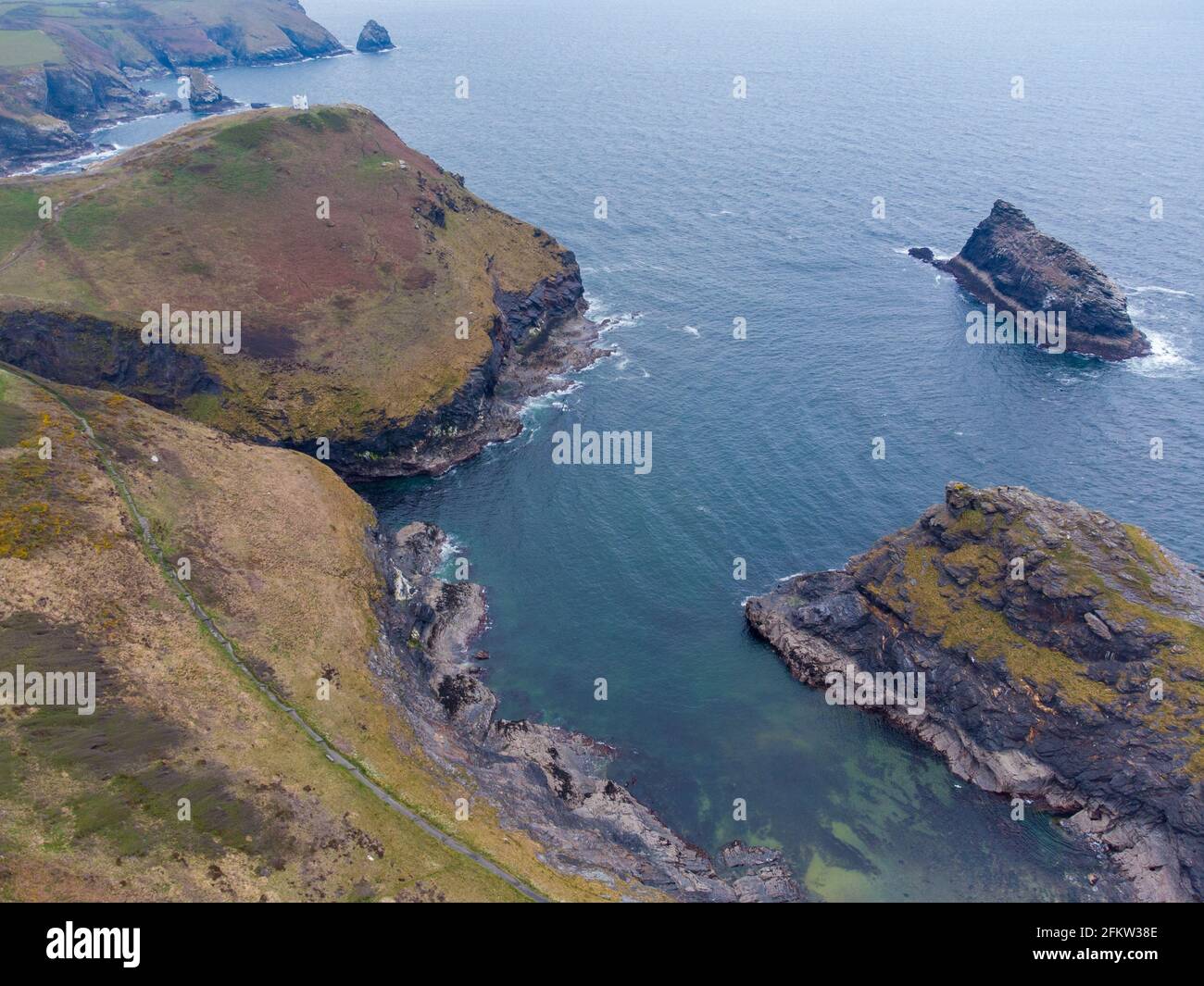 Boscastle harbour Cornwall England uk aerial drone from above Stock ...