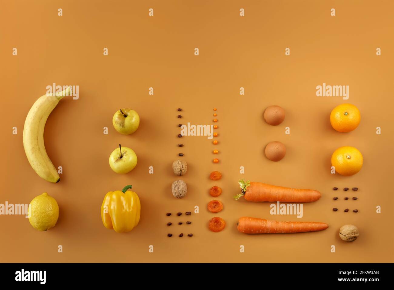 Creative layout with a variety of fruit and vegetables Stock Photo - Alamy