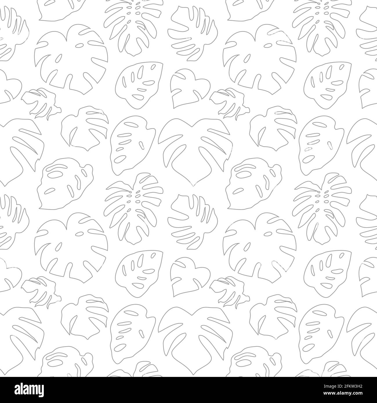 Seamless simple monochrome pattern with gray outline monstera leaves on ...