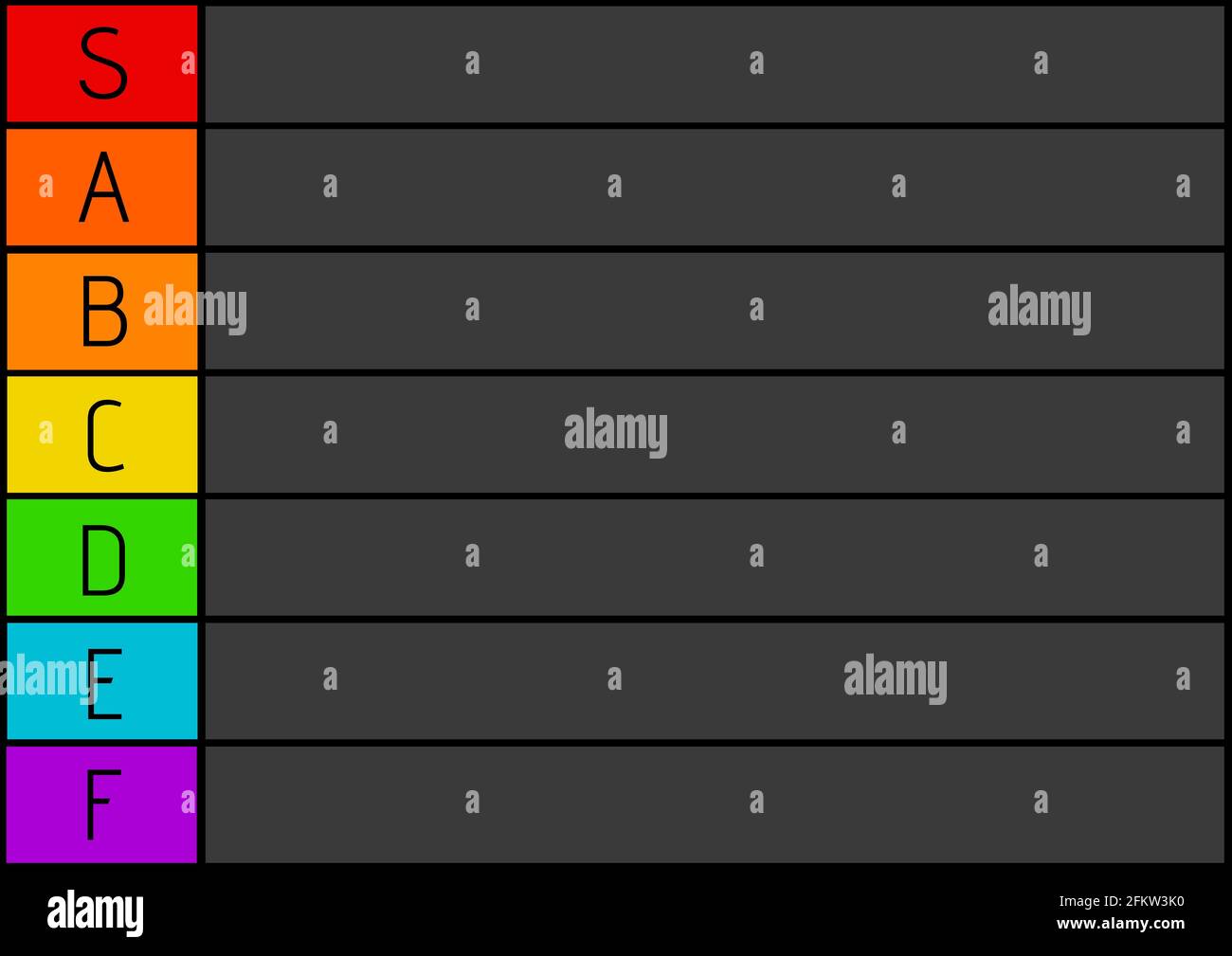 Composition of colourful tier list with black letters and black grid ...