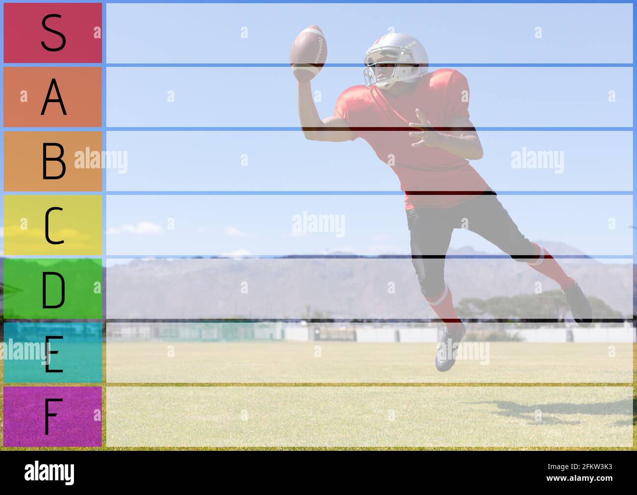 Composition of coloured tier list and grid over american football ...