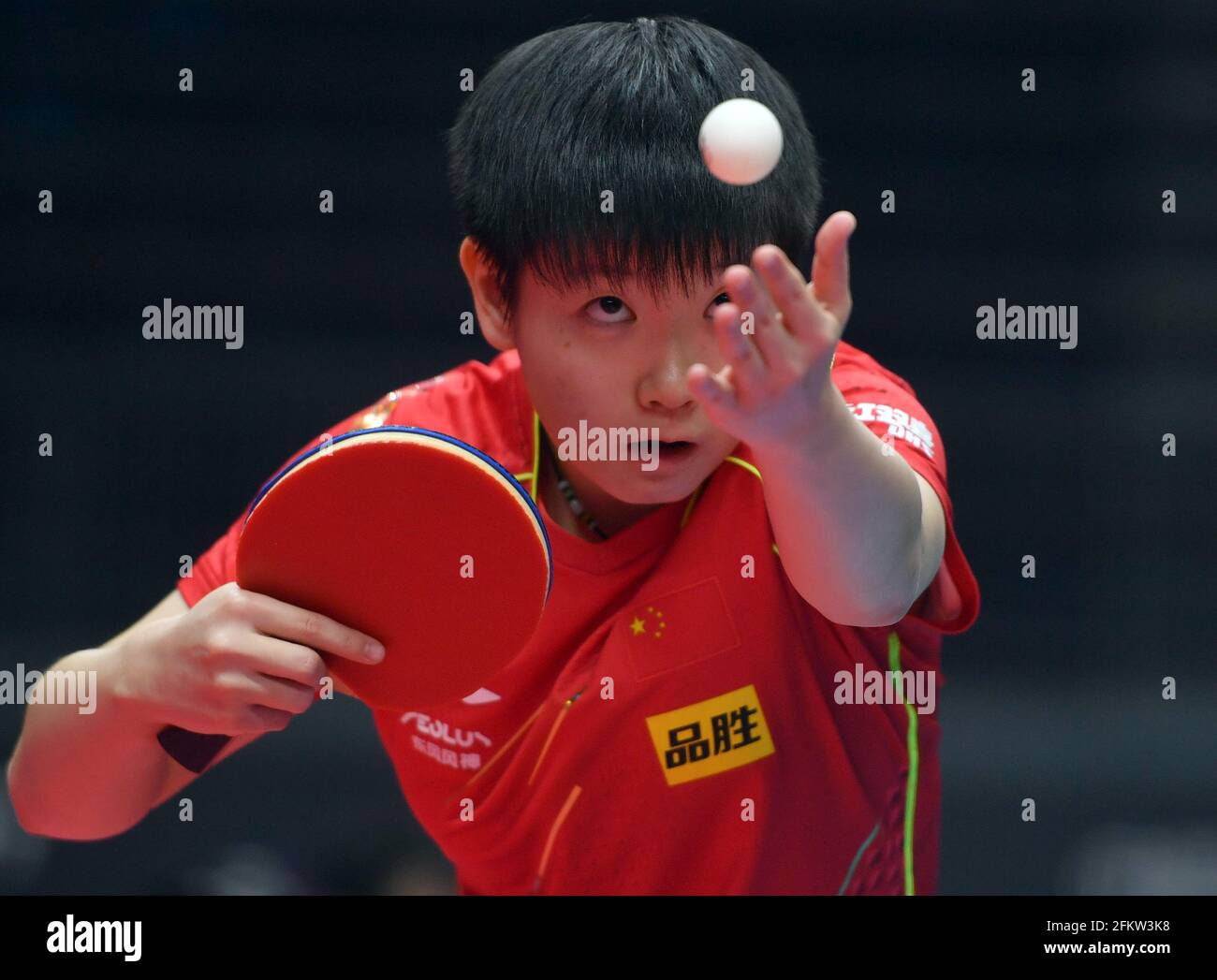 Xinxiang, China's Henan Province. 4th May, 2021. Sun Yingsha serves the ...
