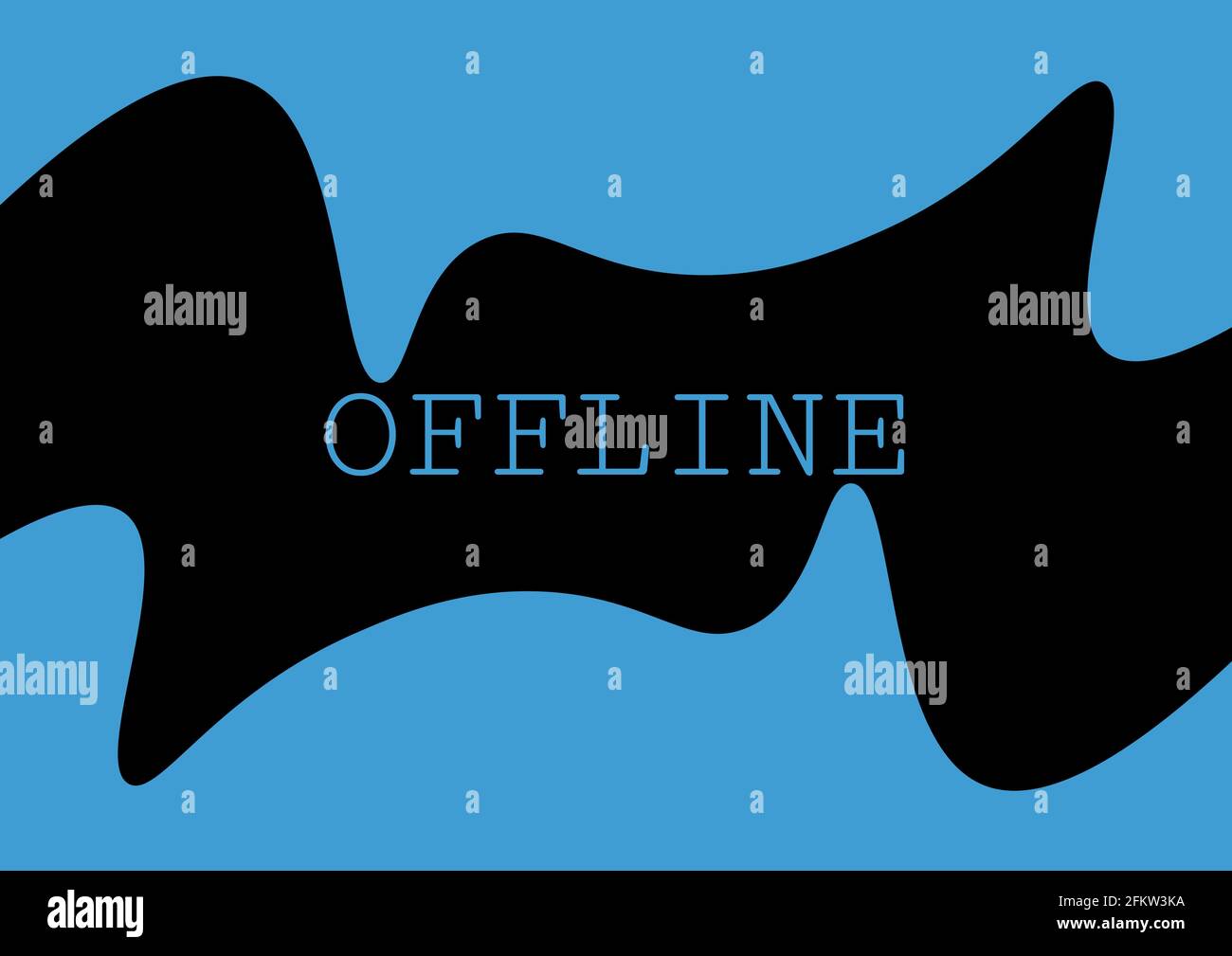 Composition of offline message in blue text on wavy black banner with ...