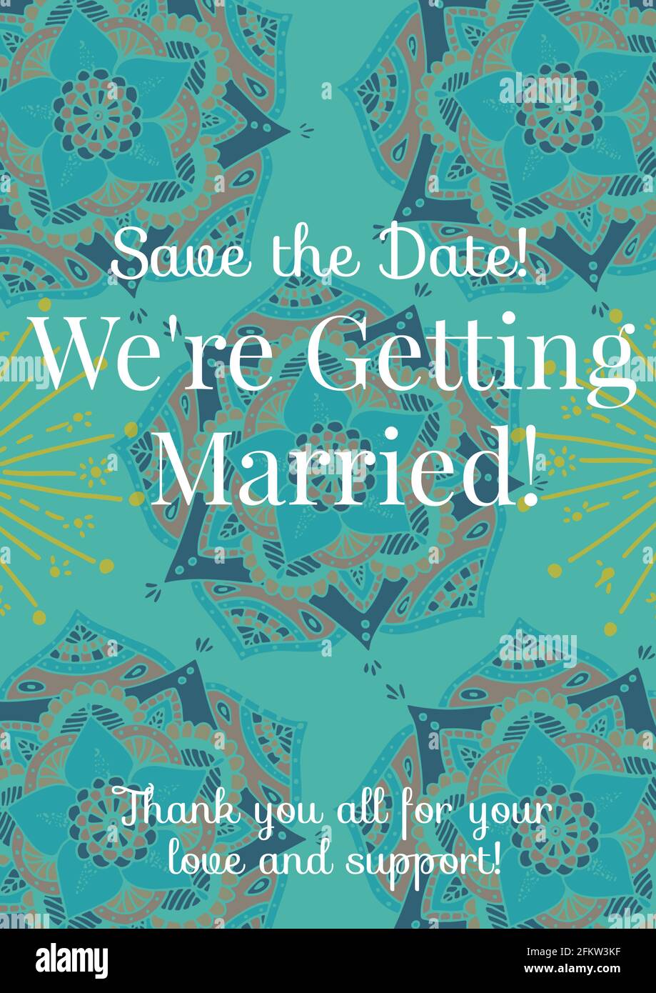 Composition of save the date we're getting married message in white ...