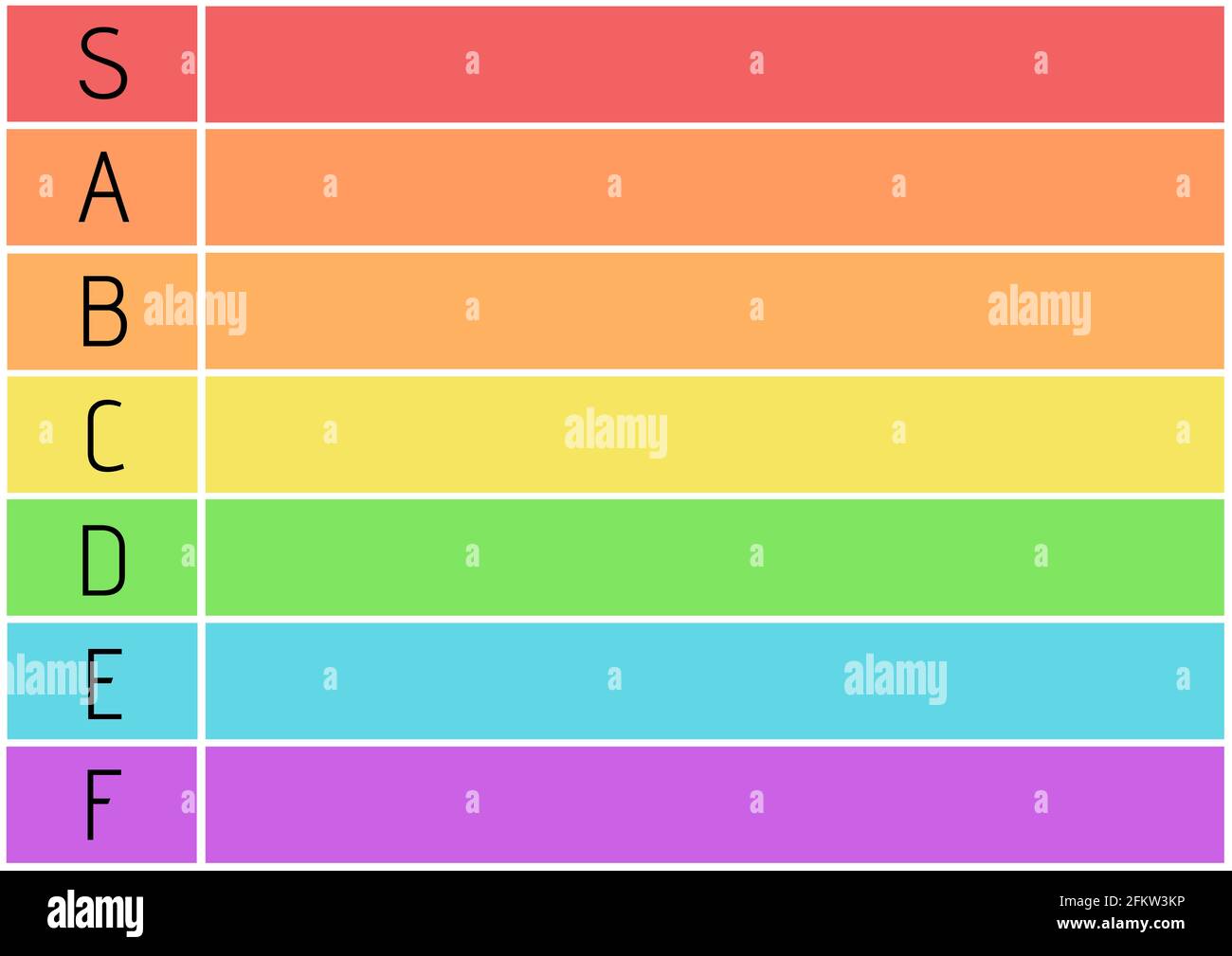Composition of colourful tier list with black letters and white grid ...