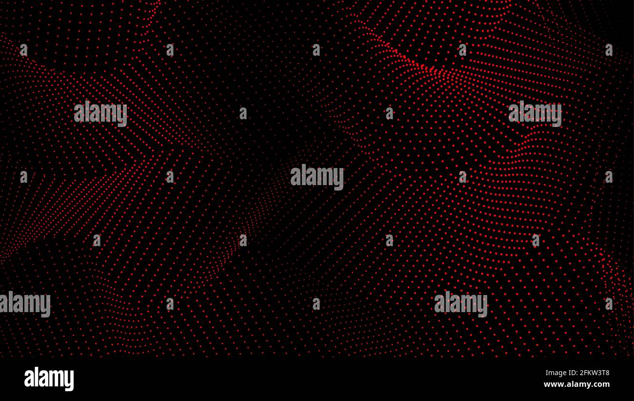 Abstract Contour Wave Red Lines On Dark Black Background. Vector ...