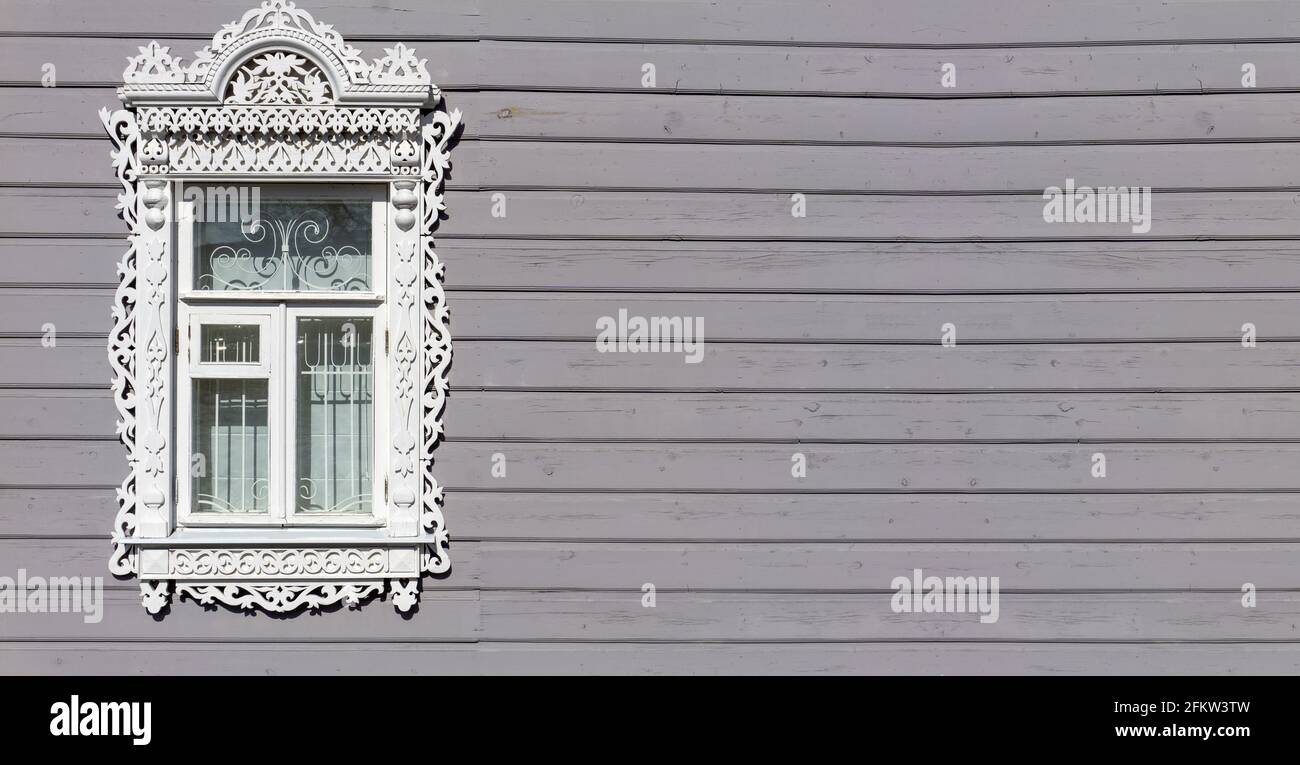 Russian wooden decor and ornament of windows in traditional wooden ...