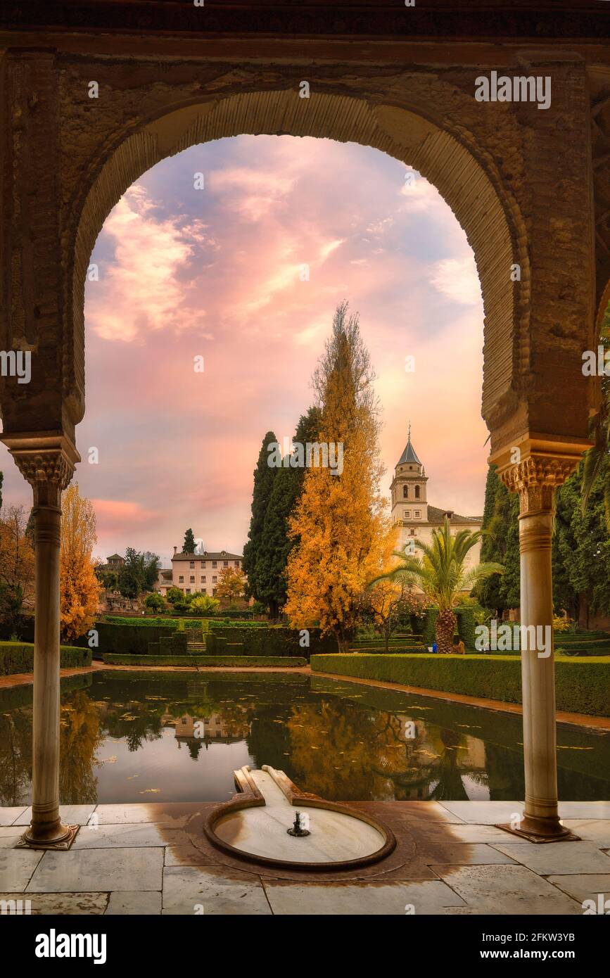 Nasrid Palaces, with gardens and the El Partal, Alhambra, UNESCO World Heritage Site, Granada ...